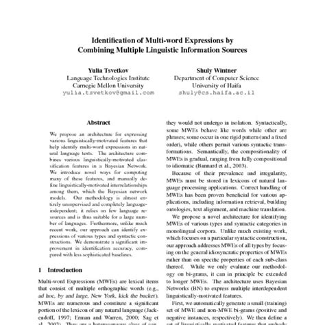 identification of multi word expressions by combining multiple linguistic information sources
