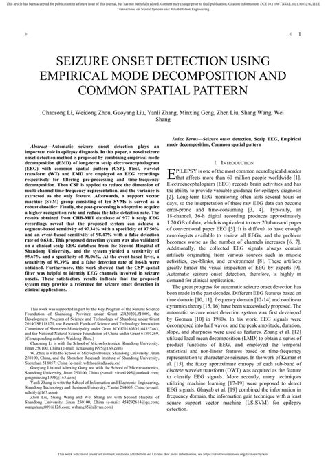 pdf seizure onset detection using empirical mode decomposition and common spatial pattern