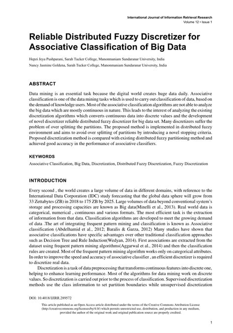 pdf reliable distributed fuzzy discretizer for associative classification of big data