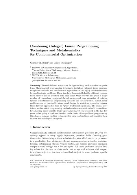 pdf combining integer linear programming techniques and metaheuristics for combinatorial