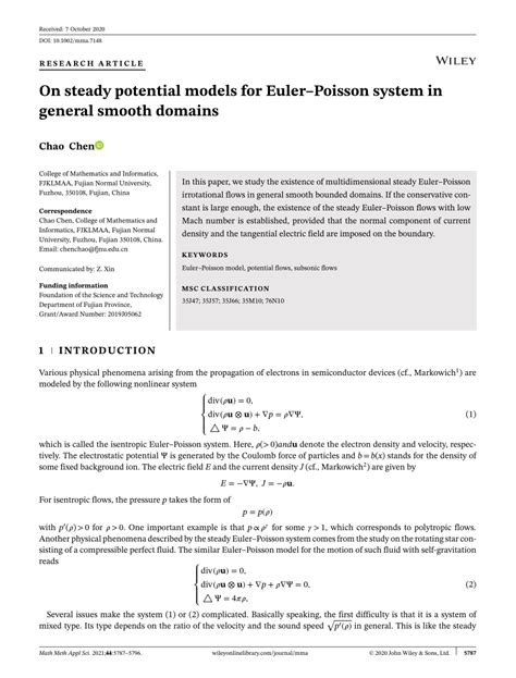 on steady potential models for euler poisson system in general smooth domains request pdf