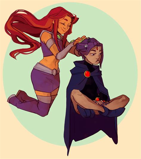 Starfire And Raven Fanart By Alex Ybee I Fixed Up An Old Drawing For A Print 2014 Fannish