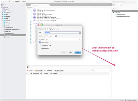 Dock Find In Files In Visual Studio Community For Mac Stack Overflow