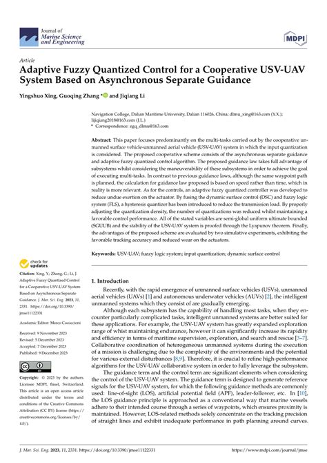 pdf adaptive fuzzy quantized control for a cooperative usv uav system based on asynchronous