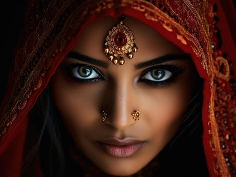 Premium Ai Image Portrait Of A Stunning Indian Bride Adorned In Traditional Bridal Wear With