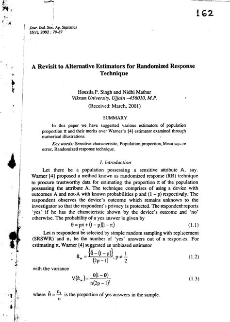 pdf a revisit to alternative estimators for randomized response technique