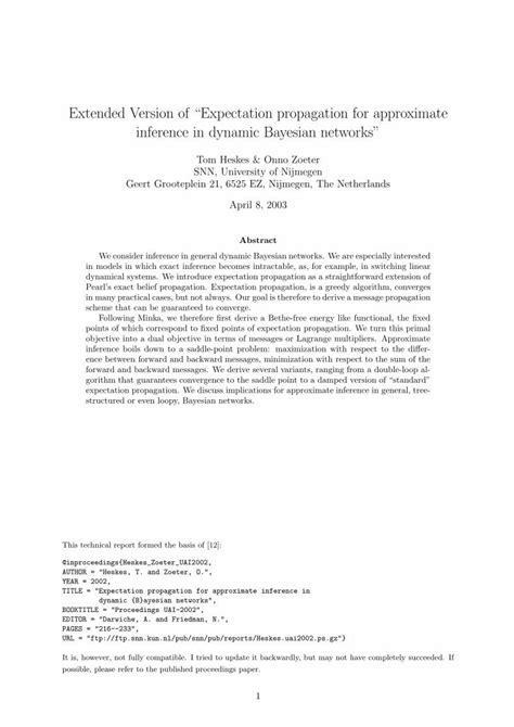 pdf expectation propagation for approximate inference in tomh techreports heskes03extended