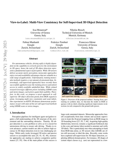 view to label multi view consistency for self supervised 3d object detection deepai