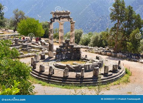 The Tholos Or The Circular Temple At The Ancient Delphi Greece Stock