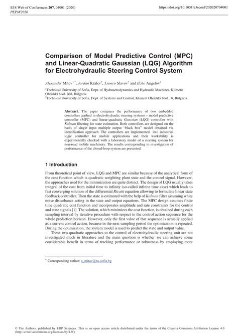 pdf comparison of model predictive control mpc and linear quadratic gaussian lqg algorithm