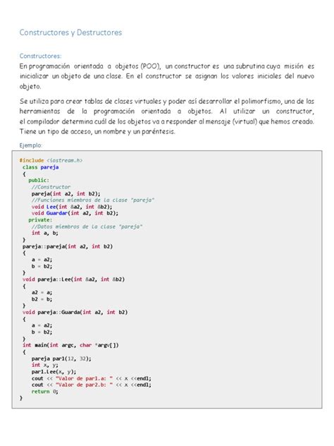 constructores y destructores pdf constructor programación orientada a objetos programación