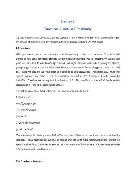 lecture 1 functions limits and continuity pdf function mathematics variable mathematics