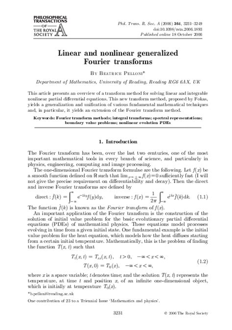 pdf linear and nonlinear generalized fourier transforms beatrice pelloni