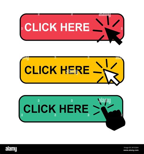 Set Of Click Here Web Button Internet Flat Pointer Design Press Link