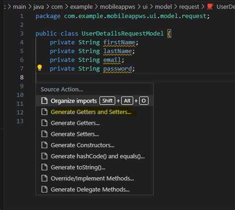 Java Option For Generating Getters And Setters Not Showing Up On VS