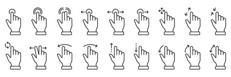 Gesture Slide Left And Right Line Icon Set Hand Finger Touch Swipe