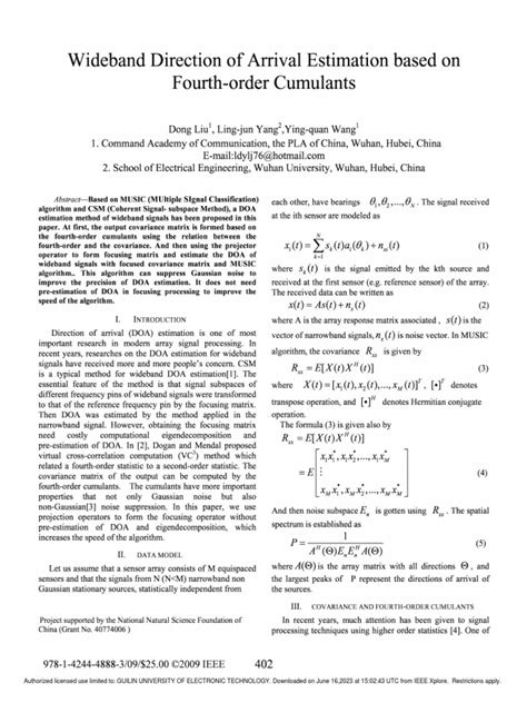 wideband direction of arrival estimation based on fourth order cumulants pdf linear algebra