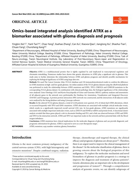 pdf omics based integrated analysis identified atrx as a biomarker associated with glioma