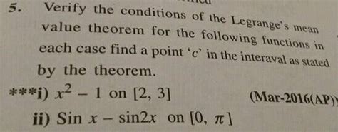verify lagrange s mean value theorem for the following function f x 2sin x sin 2x on [0 pi]