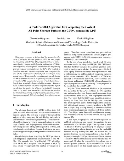 pdf a task parallel algorithm for computing the costs of all pairs shortest paths on the cuda