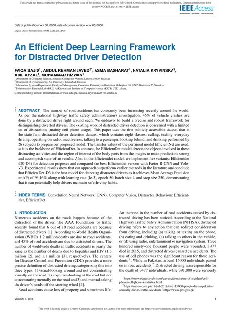 pdf an efficient deep learning framework for distracted driver detection