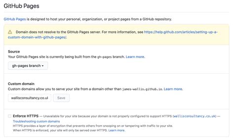 Using A Custom Domain With GitHub Pages James Wallis