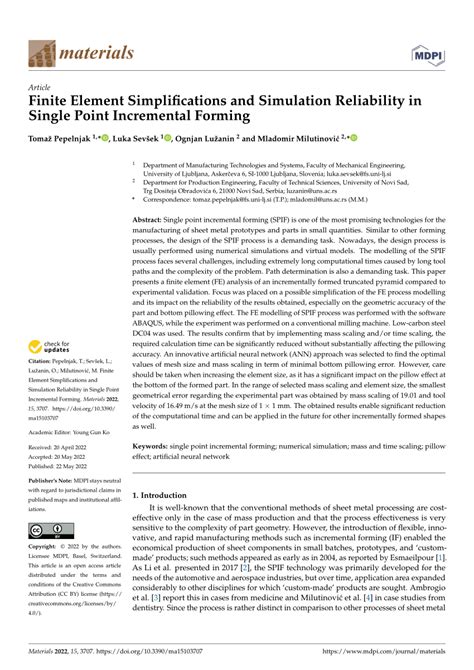 pdf finite element simplifications and simulation reliability in single point incremental forming