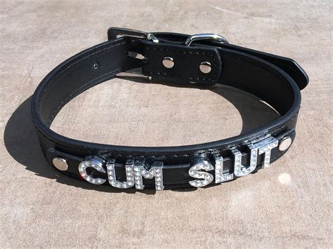 Cumslut Rhinestone Choker Black Vegan Leather Collar For Daddys Little Slut Ddlg Hotwife Shared