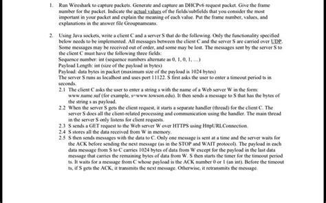 solved 1 run wireshark to capture packets generate and capture a dhcpv6 request packet