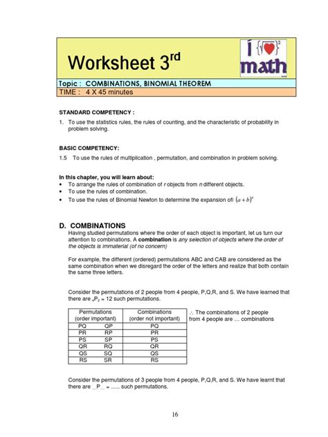 combinations probs pdf permutation teaching mathematics