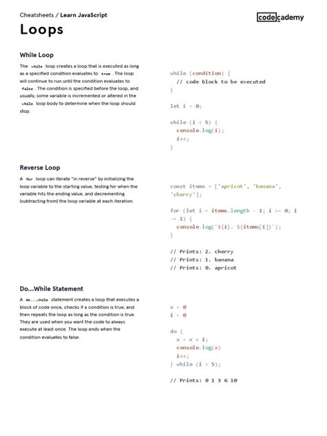 learn javascript loops cheatsheet codecademy pdf control flow computing