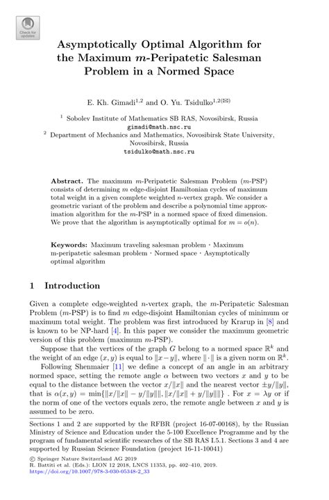 pdf asymptotically optimal algorithm for the maximum m peripatetic salesman problem in a