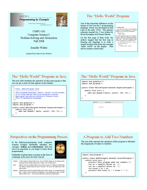 the hello world program in java lecture slides cmpu 101 docsity