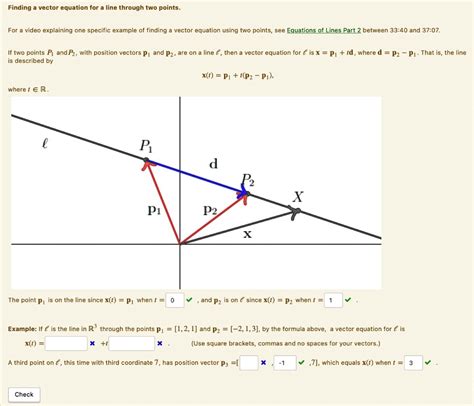 solved finding a vector equation for a line through two points for a video explaining one