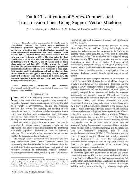 pdf fault classification of series compensated transmission lines using support vector machine