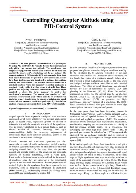 pdf ijert controlling quadcopter altitude using pid control system ijert journal
