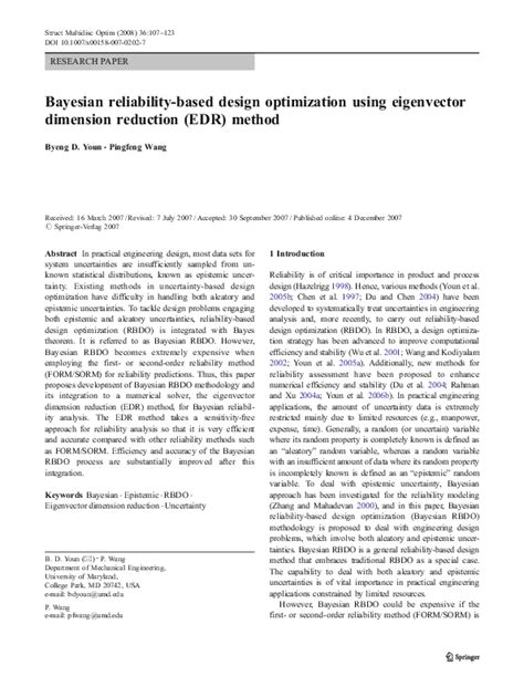 pdf bayesian reliability based design optimization using eigenvector dimension reduction edr