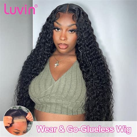 Luvin 250 Human Hair Wig 32 Inch 5x5 Glueless Curly Deep Wave Lace Front Wigs Remy Pre Cut For