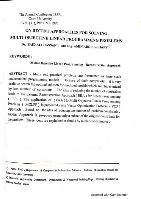 pdf on recent approaches for solving multi objective linear programming problems