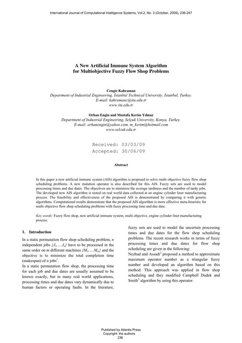 pdf a new artificial immune system algorithm for multiobjective fuzzy flow shop