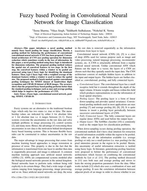 pdf fuzzy based pooling in convolutional neural network for image classification