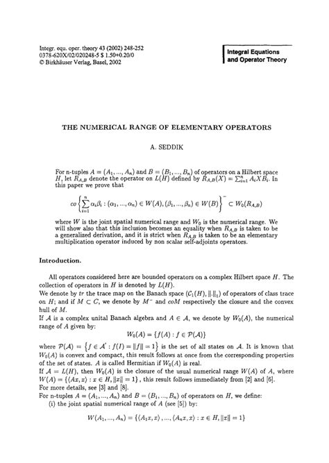 pdf the numerical range of elementary operators