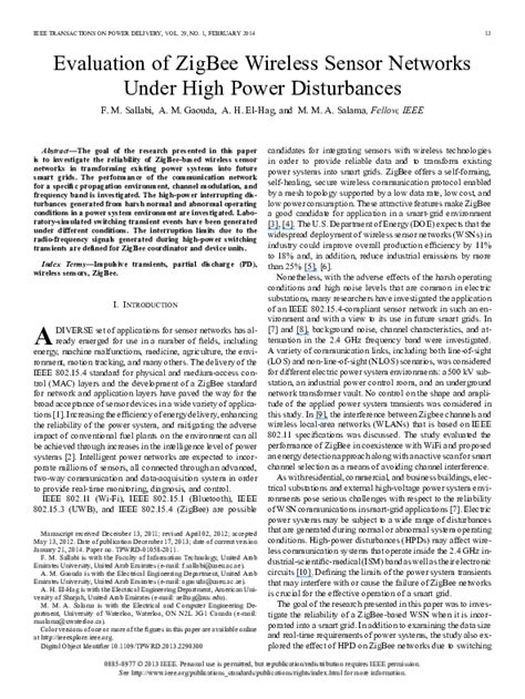 pdf evaluation of zigbee wireless sensor networks under high power disturbances ayman el hag