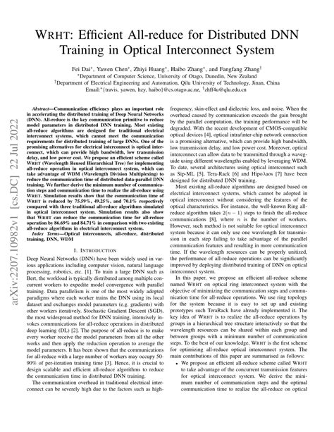 pdf wrht efficient all reduce for distributed dnn training in optical interconnect system