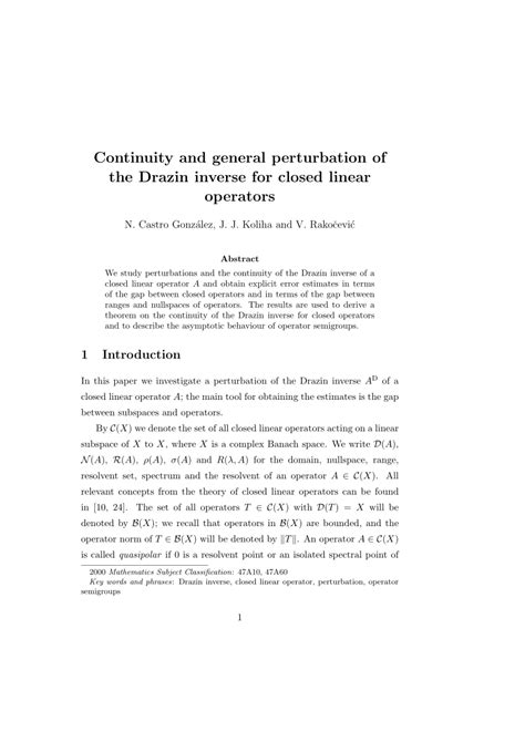 pdf continuity and general perturbation of the drazin inverse for closed linear operators