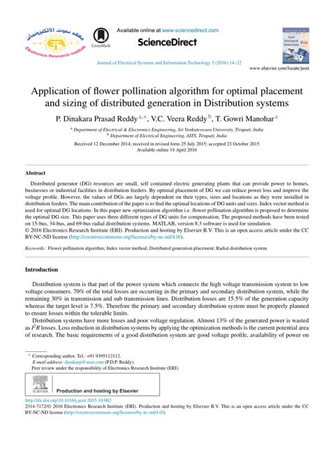 pdf application of flower pollination algorithm for optimal placement and sizing of