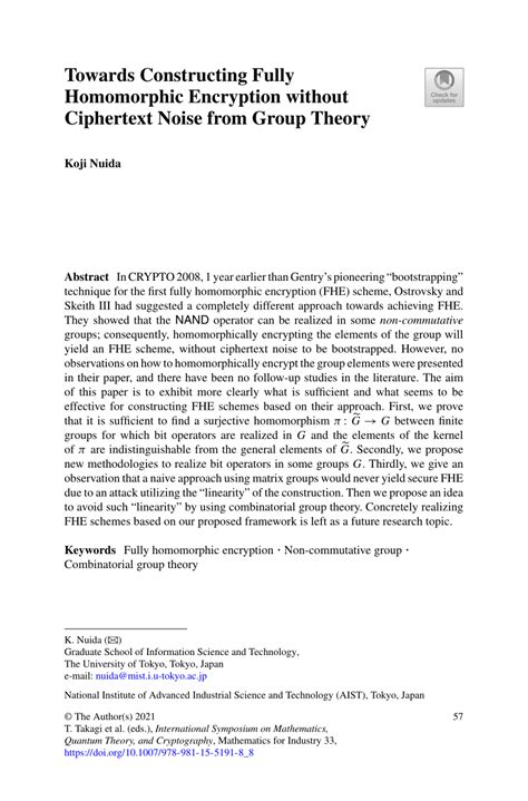 pdf towards constructing fully homomorphic encryption without ciphertext noise from group theory