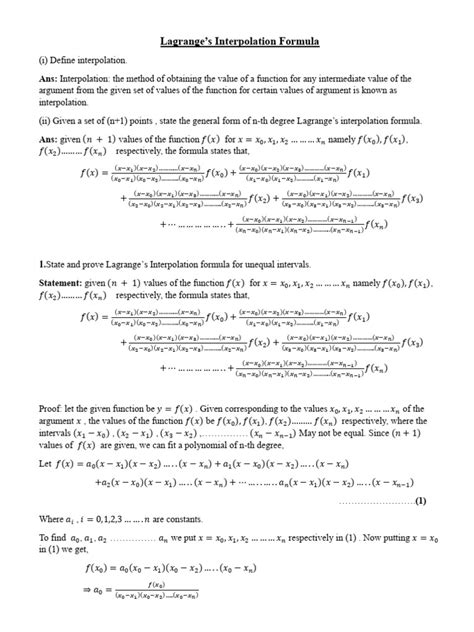 lagranges interpolation formula pdf function mathematics mathematical objects