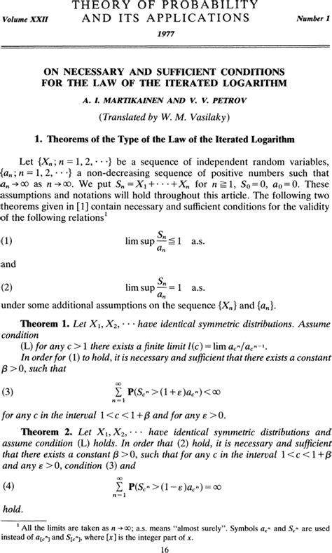 on necessary and sufficient conditions for the law of the iterated logarithm theory of