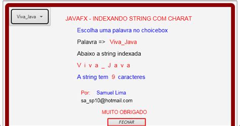 Samuel Lima Programador C C Java Javafx Indexando String CharAt